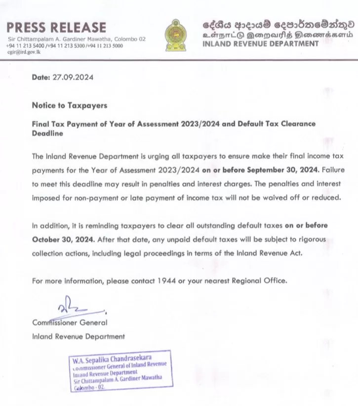 IRD issues notice taxpayers – FrontPage