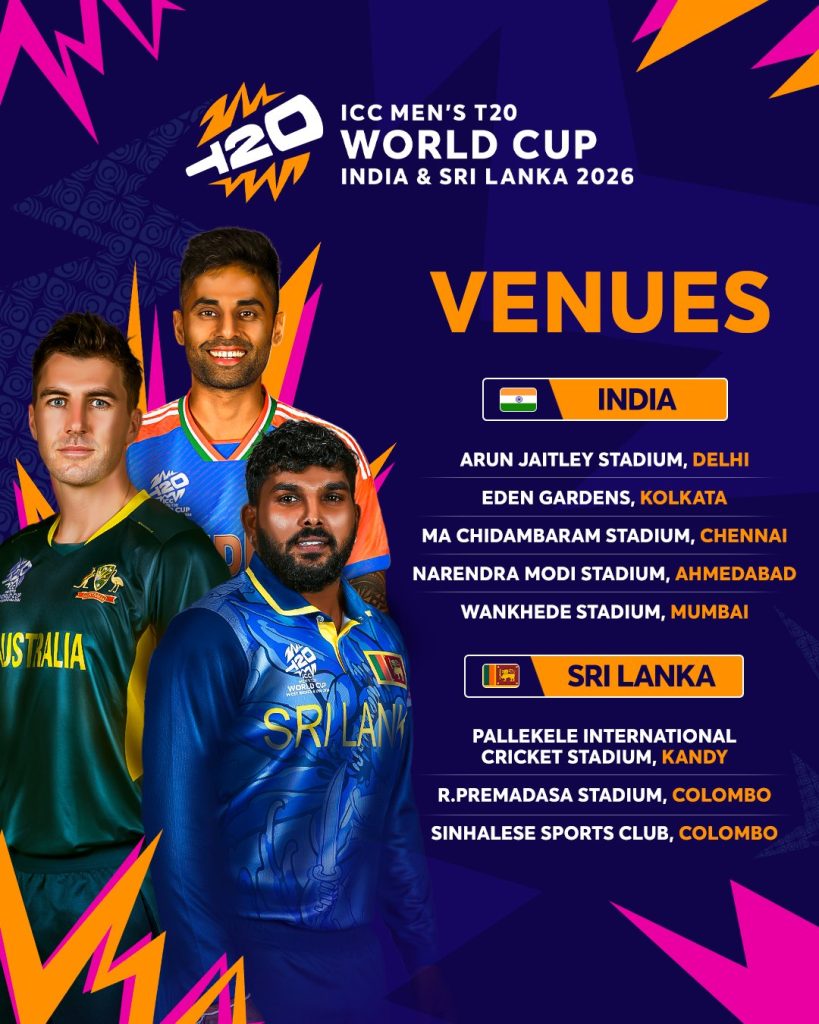 ICC Confirms Venues for 2026 Men’s T20 World Cup – FrontPage